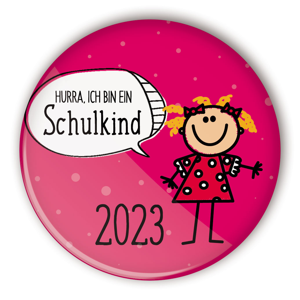 Hurra ich bin ein Schulkind Button #8 magenta | stylebutton.de